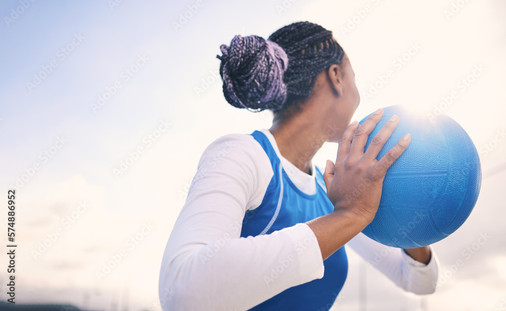 Mockup, netball and black woman training, fitness and exercise for ...