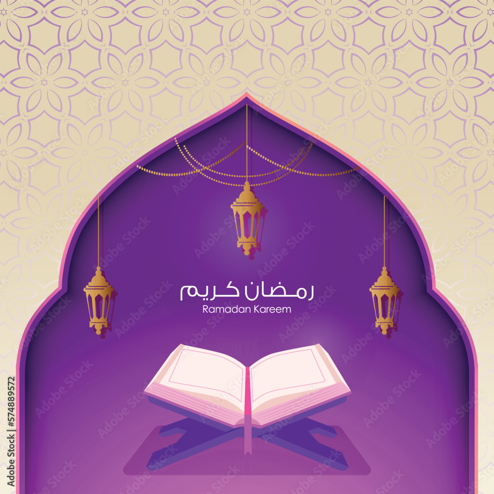 ramadan kareem in arabic calligraphy greetings with islamic mosque and ...