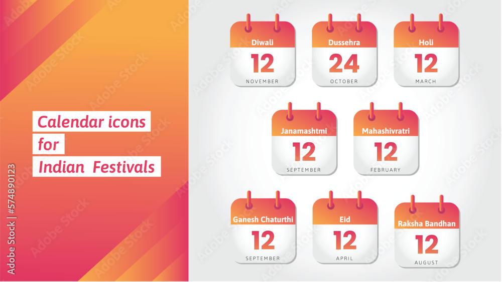 Collection of Indian Calendar Icons representing all the Indian ...