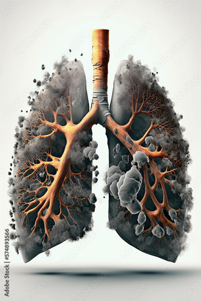 Human lungs with smoke on white background, Unhealthy habit, damages on ...