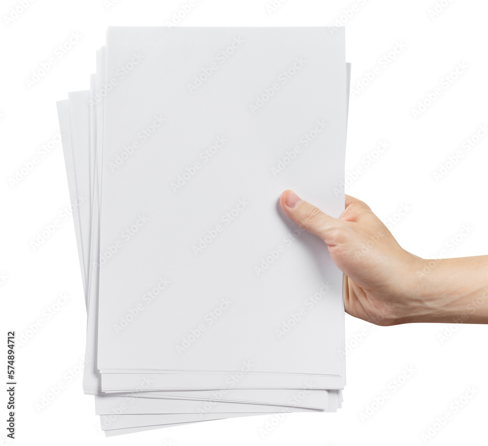 Hand holding a stack of white papers, cut out Stock Photo | Adobe Stock