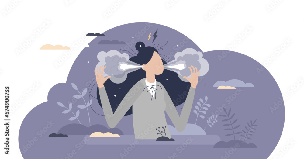 Angry woman with temper character and furious emotions tiny person ...