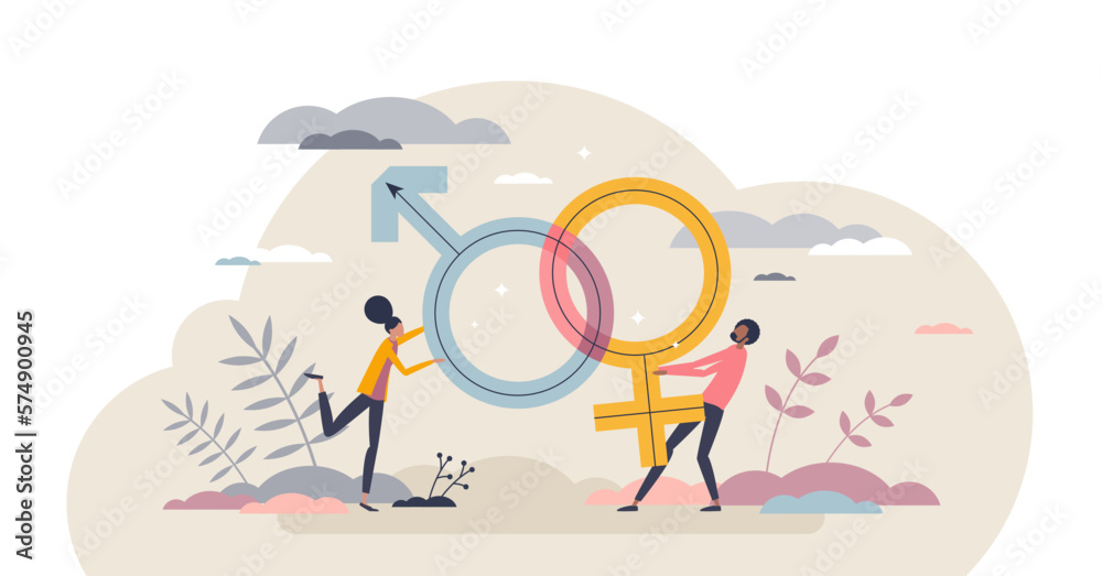 Gender roles and male of female action expectation tiny person concept ...
