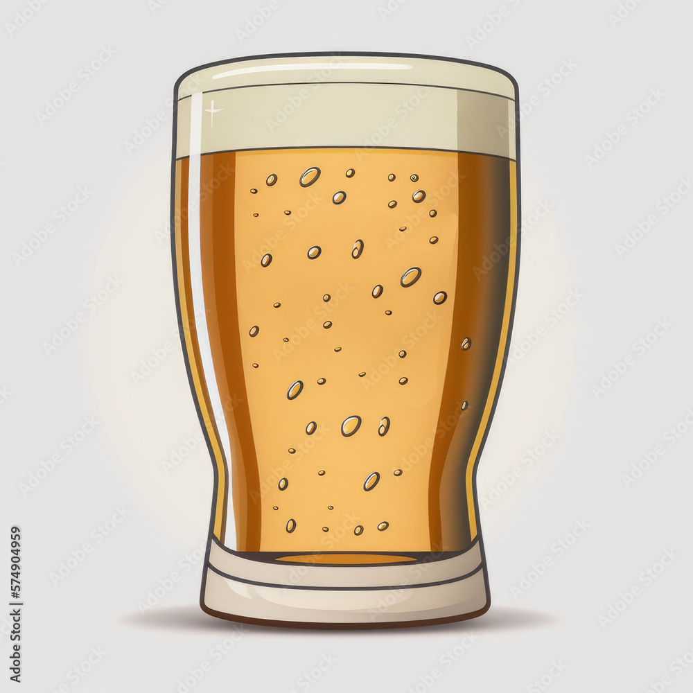 Pinte de bière blonde avec mousse, petites bulles, style cartoon ...