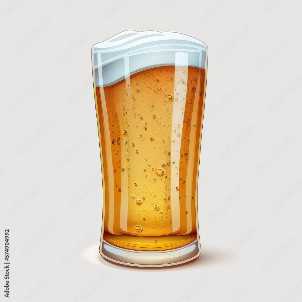 Pinte de bière blonde avec mousse, petites bulles, style cartoon ...