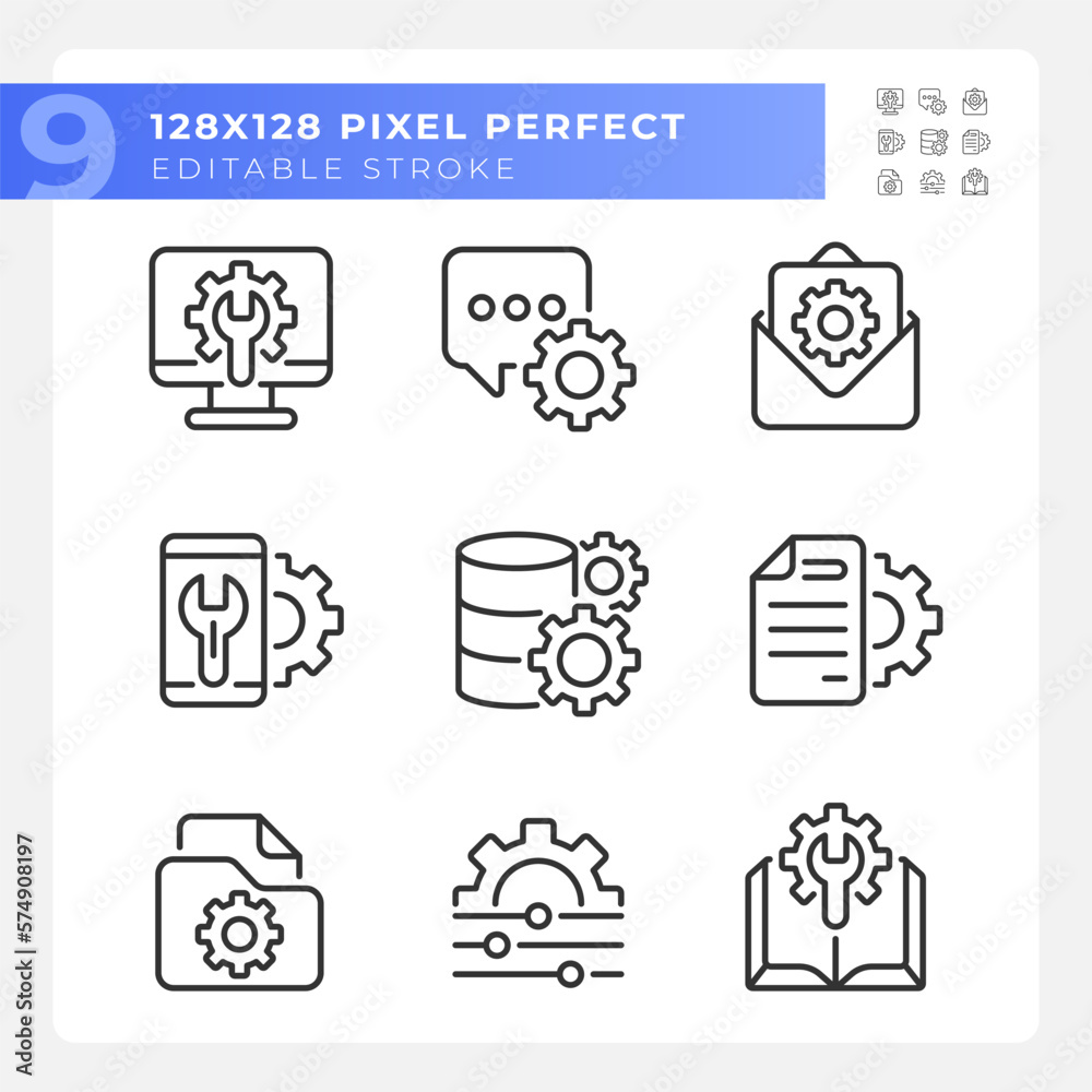 Technical configuration pixel perfect gradient linear vector icons set ...