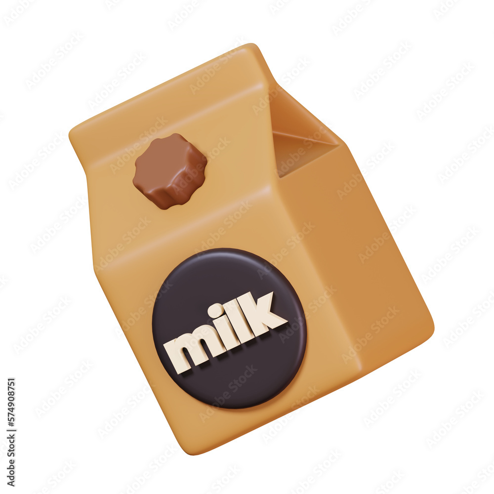 Milk box packaging brown isolated. Coffee shop and cafe icon. 3D render ...