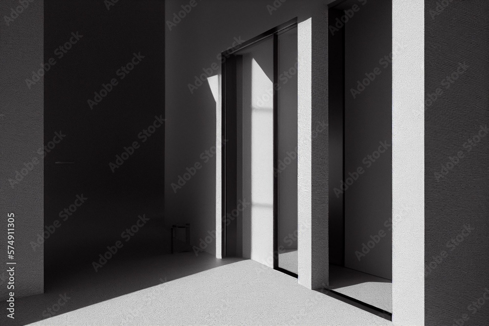 Sunlight and shadow on surface of black tinted glass entrance door of ...