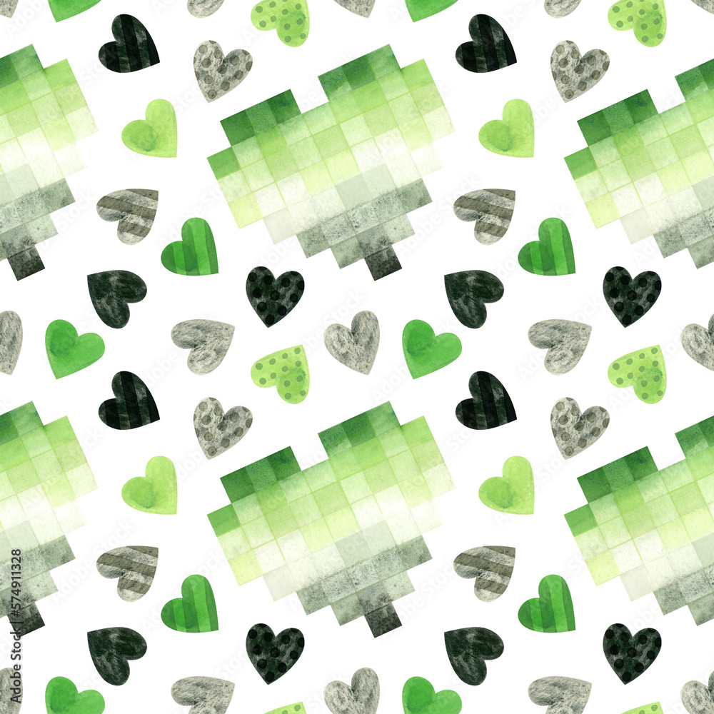 Aromantic pride month seamless pattern with hearts. LGBTQIA art, LGBT ...