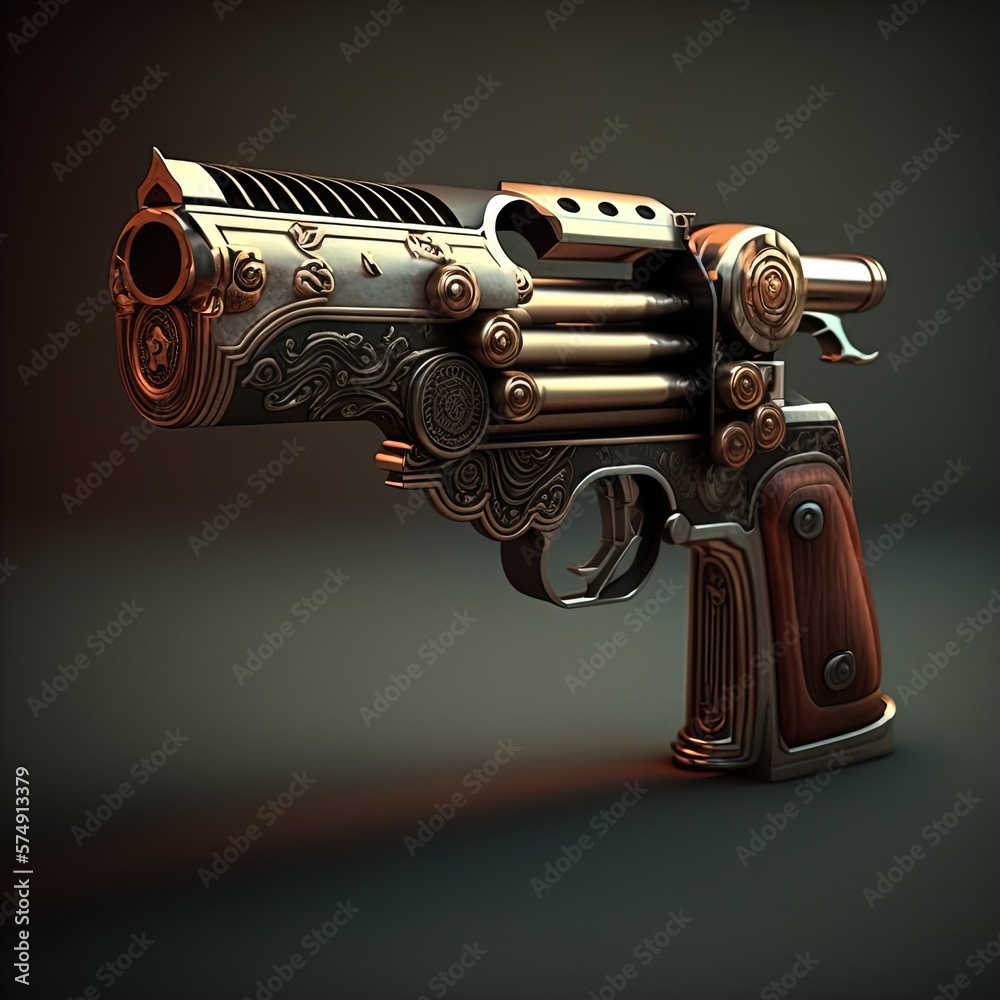 ภาพประกอบสต็อก Futuristic pistol with a silver ornament on the ...