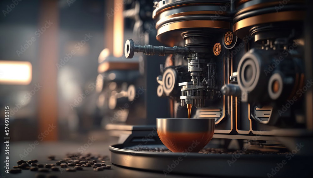 coffee machines that are operating automatical Coffee flowing into ...