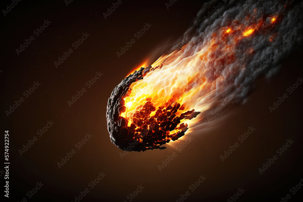 burning meteor on black background for matte painting, digital art ...