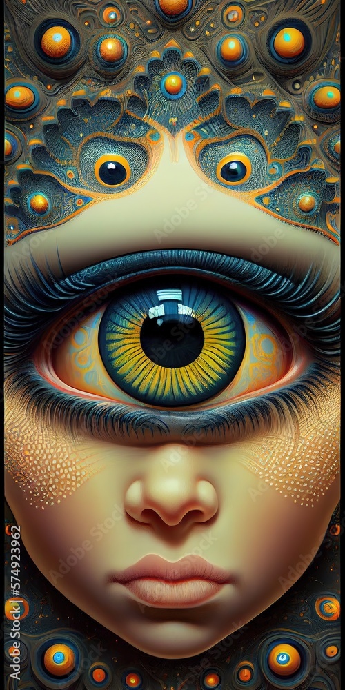 stylized face of a woman similar to the face of an oracle, generative ...