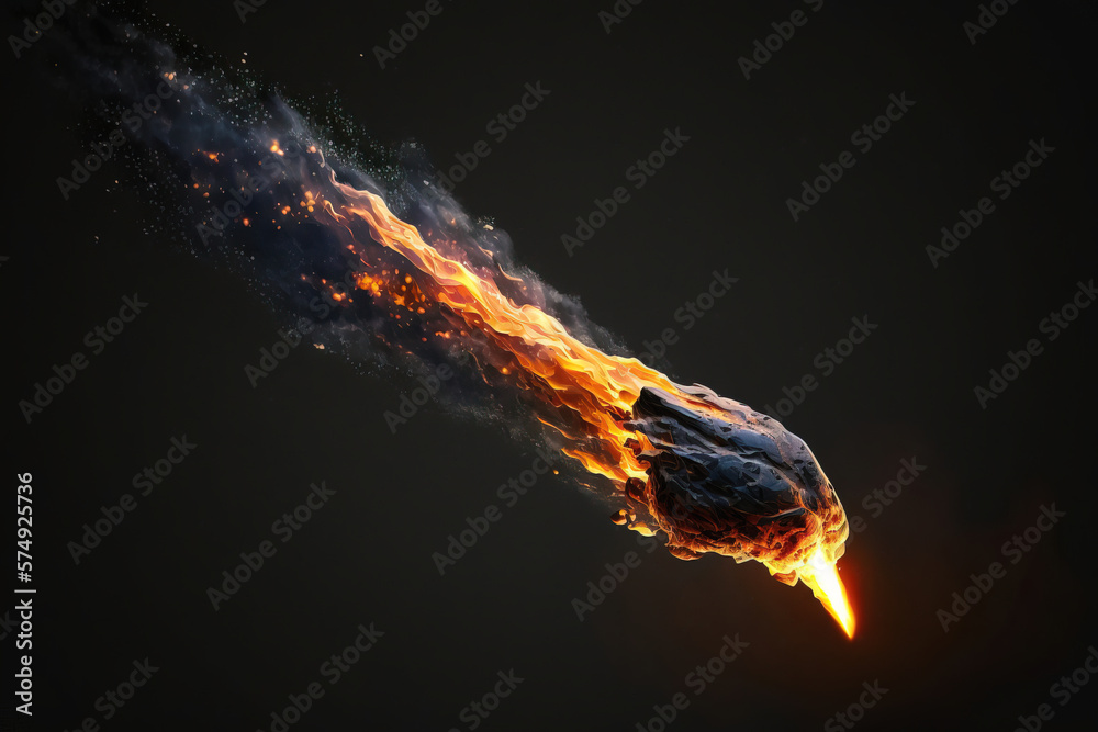 burning meteor on black background for matte painting, digital art ...