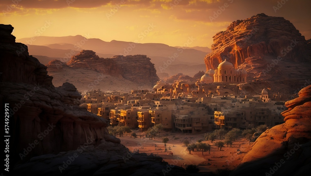 ภาพประกอบสต็อก Sunset splendor: must-visit Petra captivates travel ...