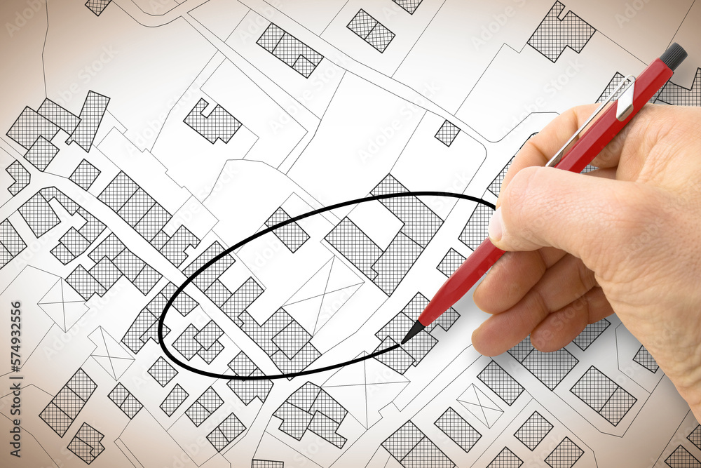 Hand drawing and select an area above an imaginary cadastral map of ...