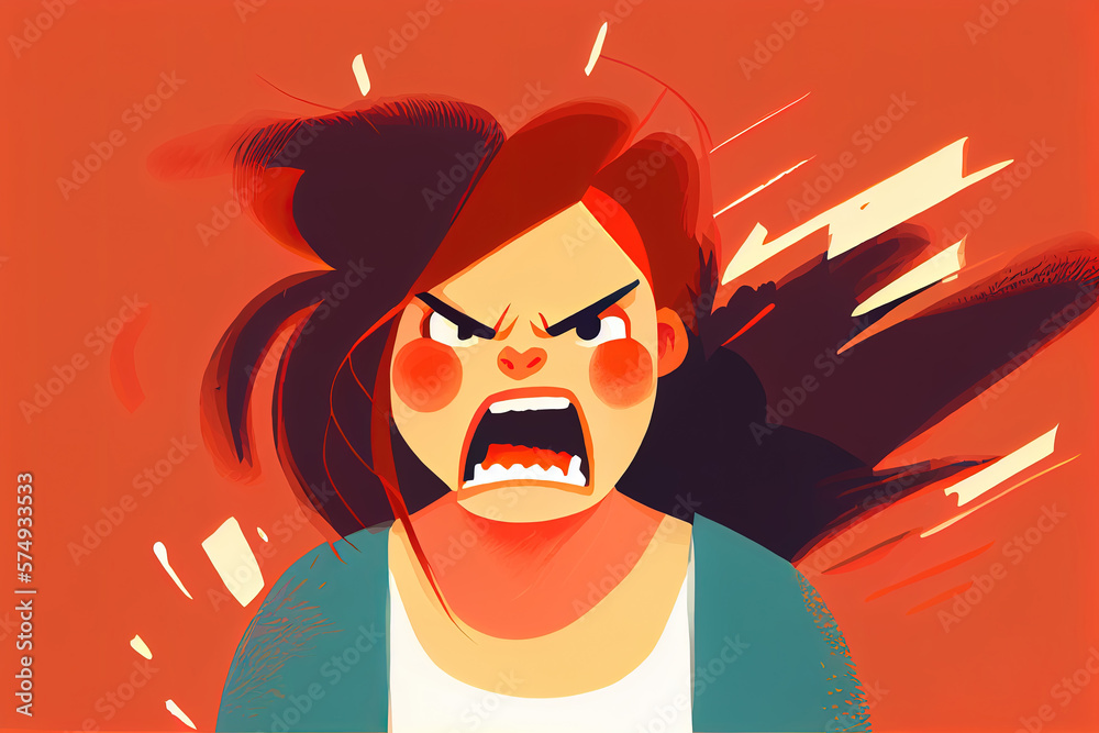 Angry woman screaming, concept for human emotions such as rage, hate ...