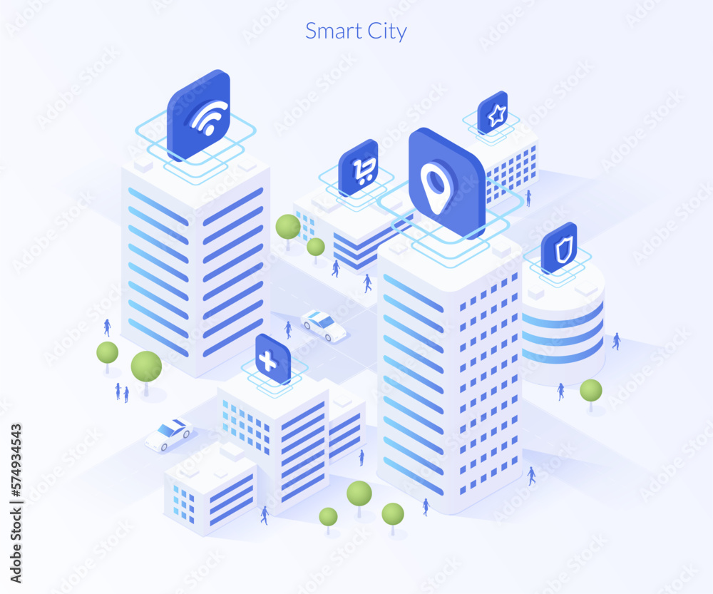 3d isometric smart city for concept design. Energy power technology iot ...