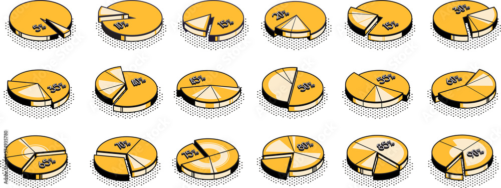 isometric vector illustration isolated on white background. pie chart ...