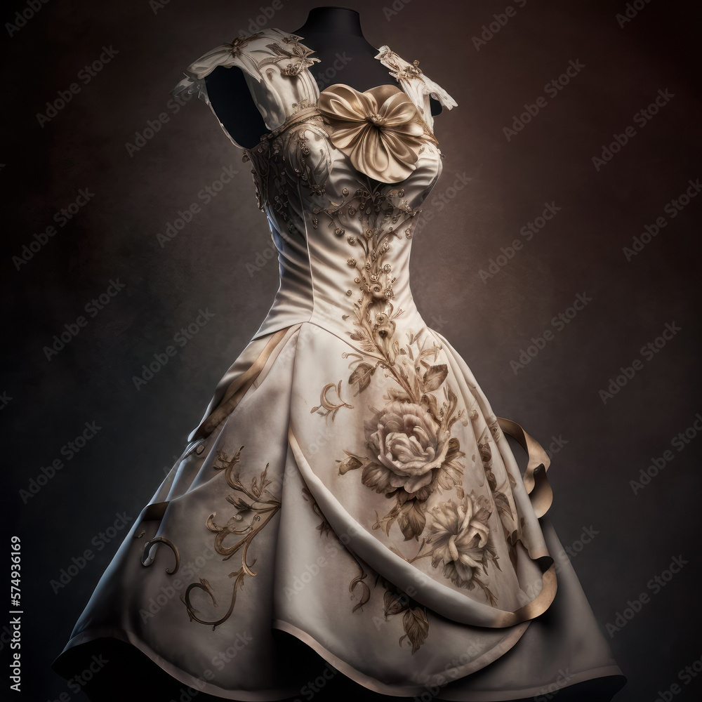 beautiful and classic dress showcased in a showroom. The cinematic ...