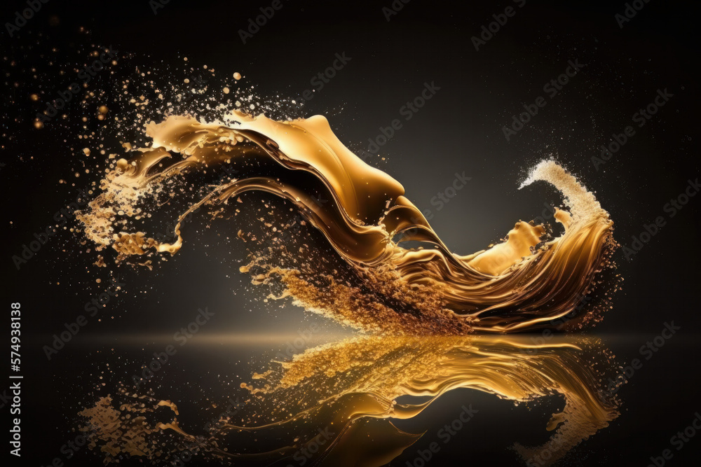 The Flowing Wave Of Golden Sharkle Liquid Splash on Ground Stock ...