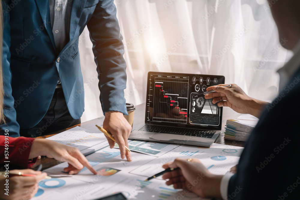 Businessman team hand Project manager working and update tasks and ...