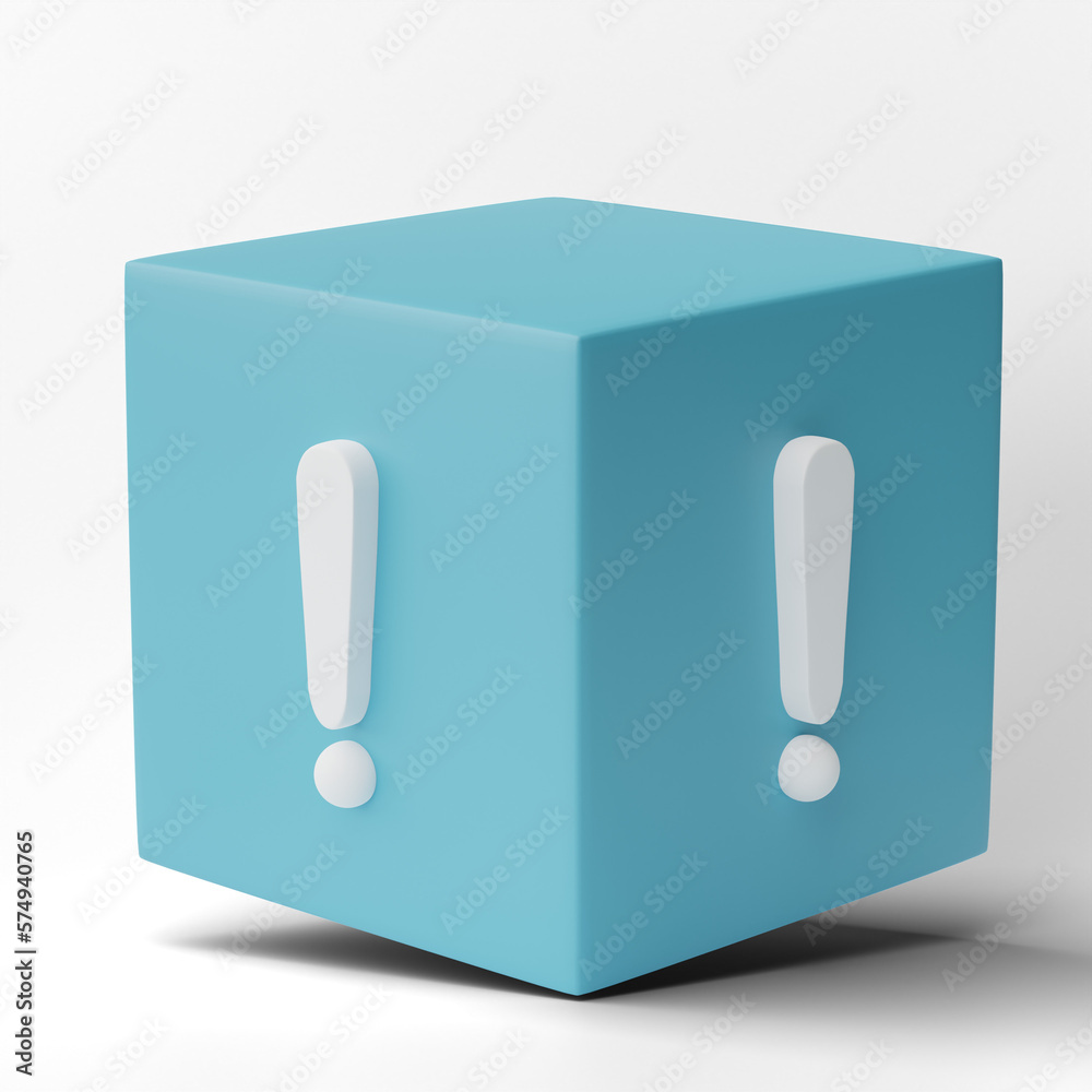 3D Box with Exclamation mark symbol, caution sign icon isolated on ...