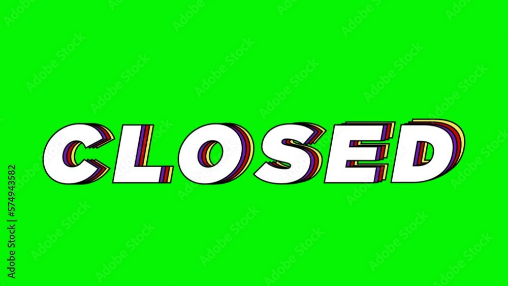 Closed word text animation in greenscreen background with looping wavy ...