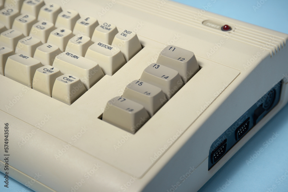 Poster Retro computer from the 1980s close view of keys and ports ...