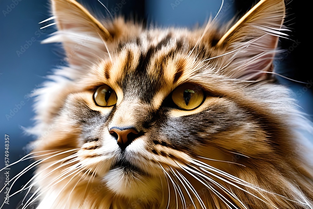 Cute portrait of cat of the Maine coon giant breed. Close up. Beautiful ...