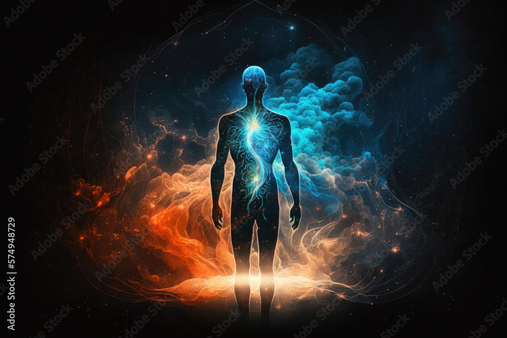 Ilustracja Stock: Astral body silhouette with abstract space background ...