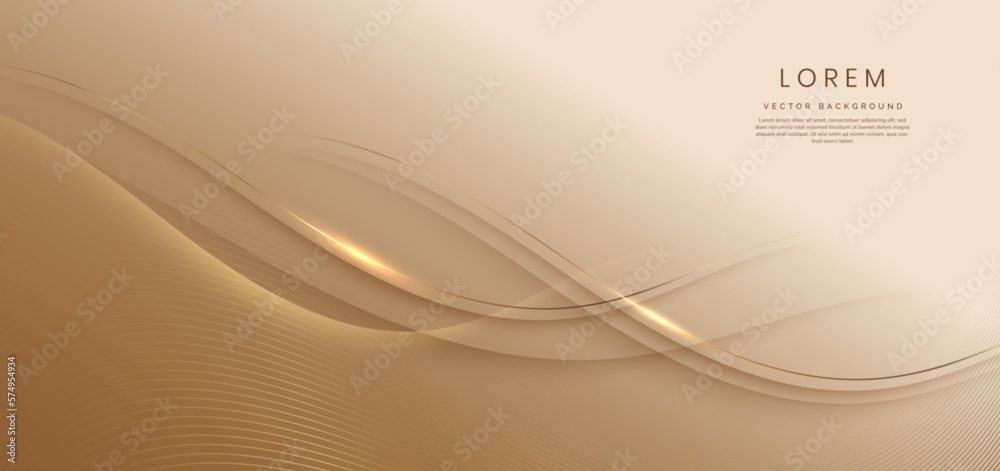 Abstract gold curved lines elegant on gold background with copy space ...