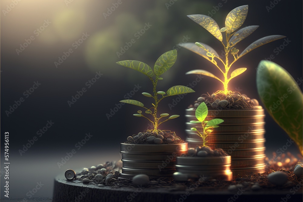 A concept of investment growth like a growing tree from small leaf to ...