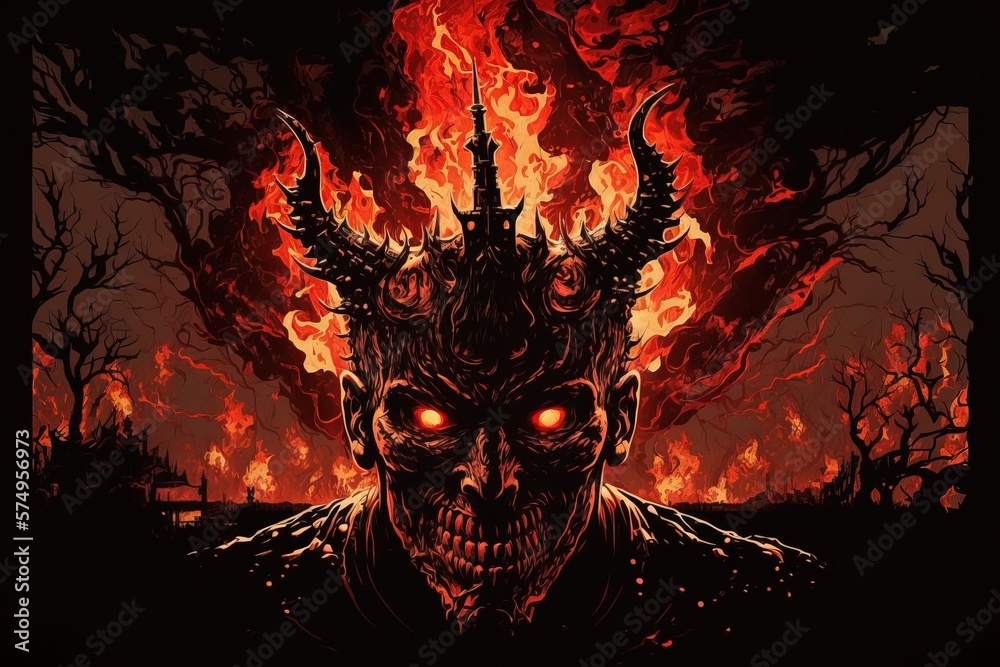 A burning demon face in hell, generative ai Stock Illustration | Adobe ...