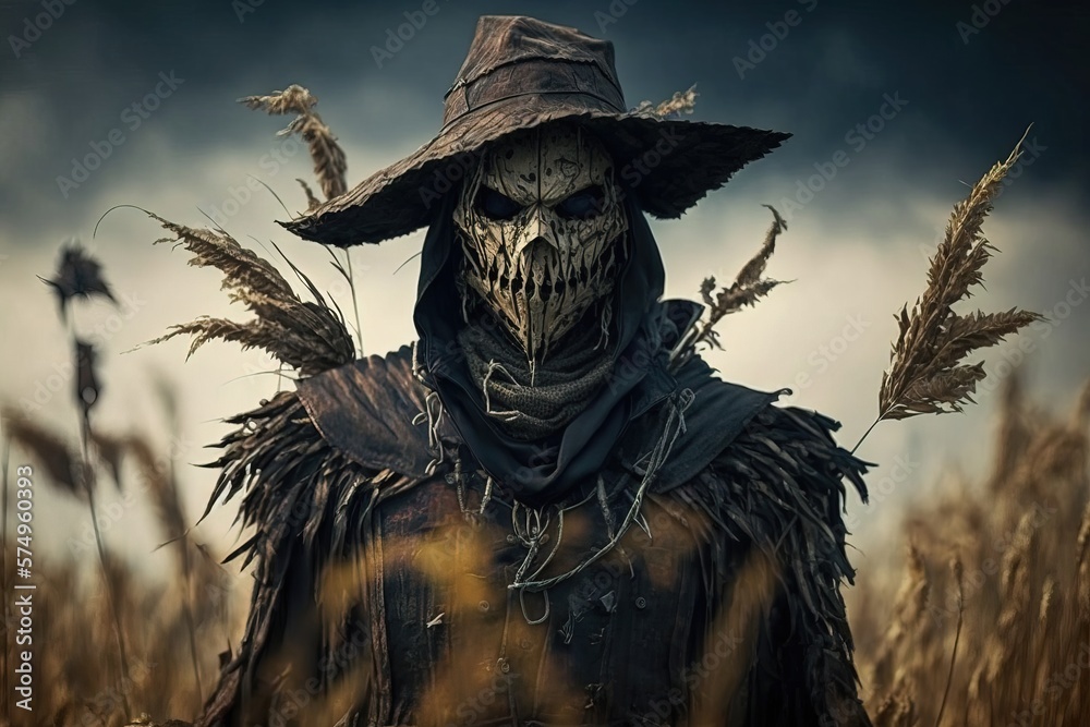 Scary scarecrow in the field, horror terrifying background, generative ...