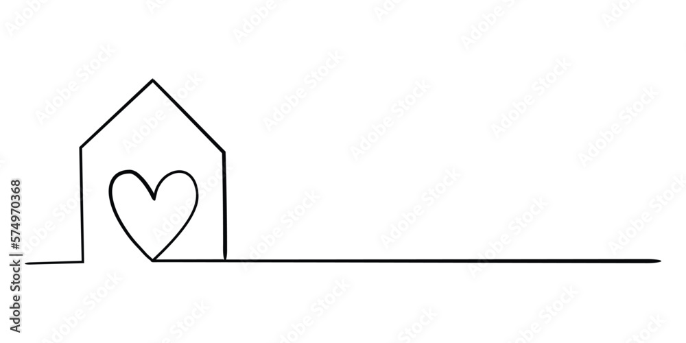 House with heart shape continuous one line drawing vector illustration ...