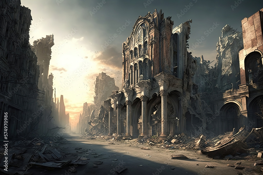 Ruined Cityscape, war, concept art illustration Stock Illustration ...