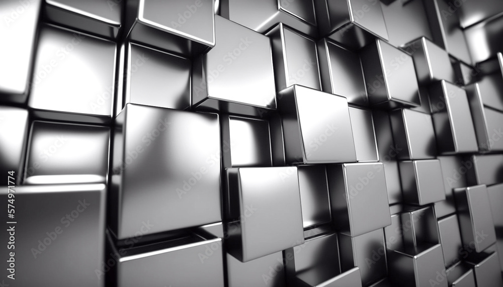Abstract silver metal cubes background with light reflections ...