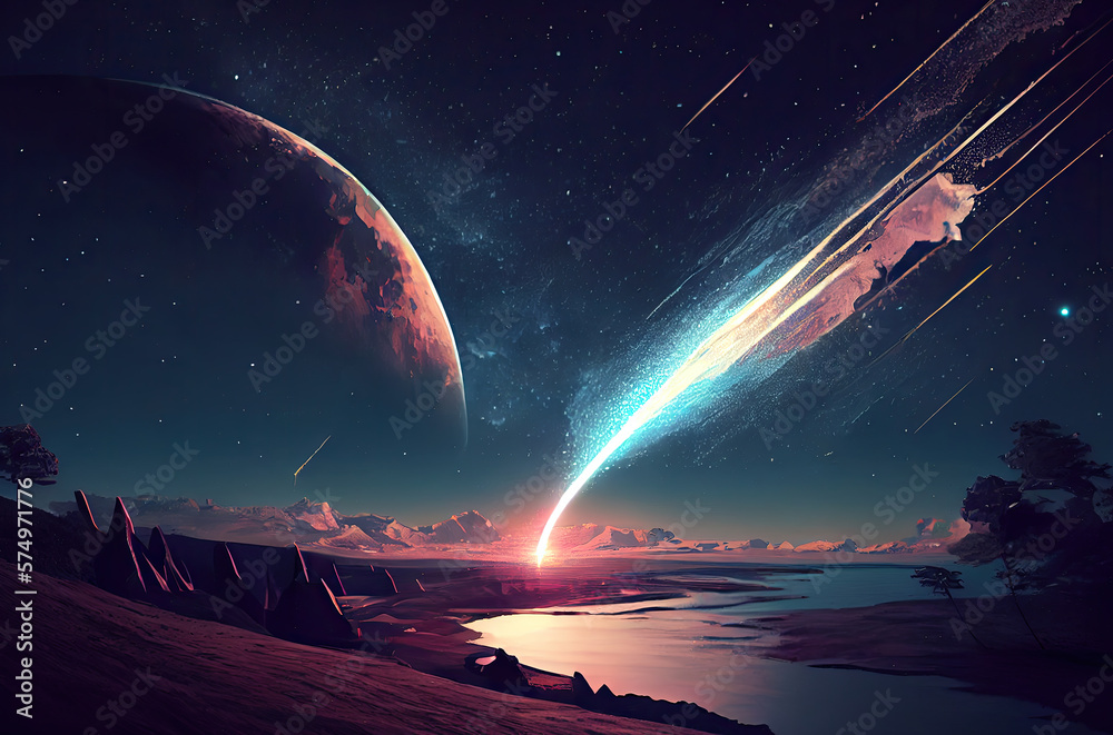 shooting star in the night created with Generative AI technology Stock ...