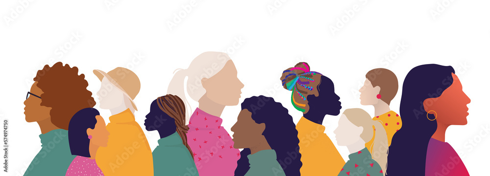 woman social network community. group of multi ethnic racial women who ...