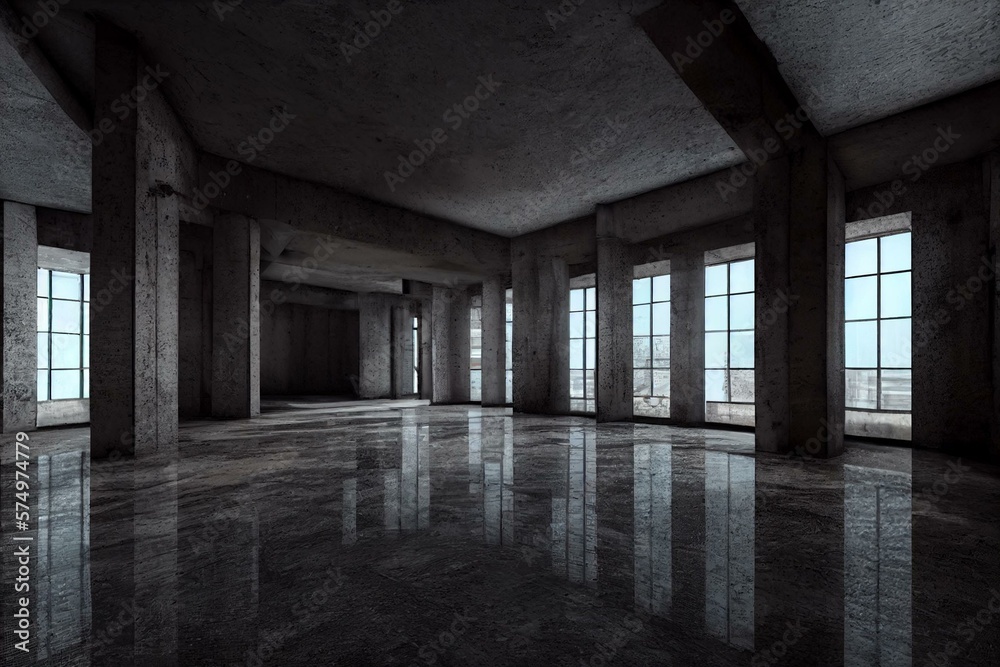 360 degree full panorama environment map of dark industrial concrete ...