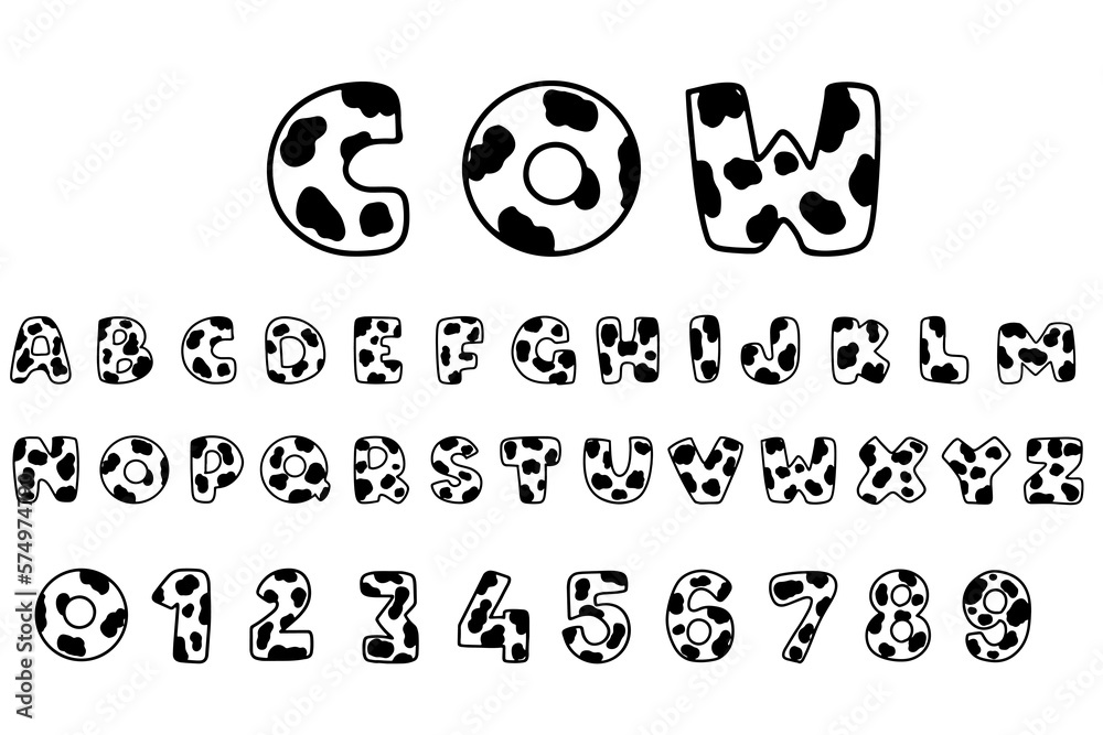 Poster Cow alphabet letters and numbers animal farm vector and ...
