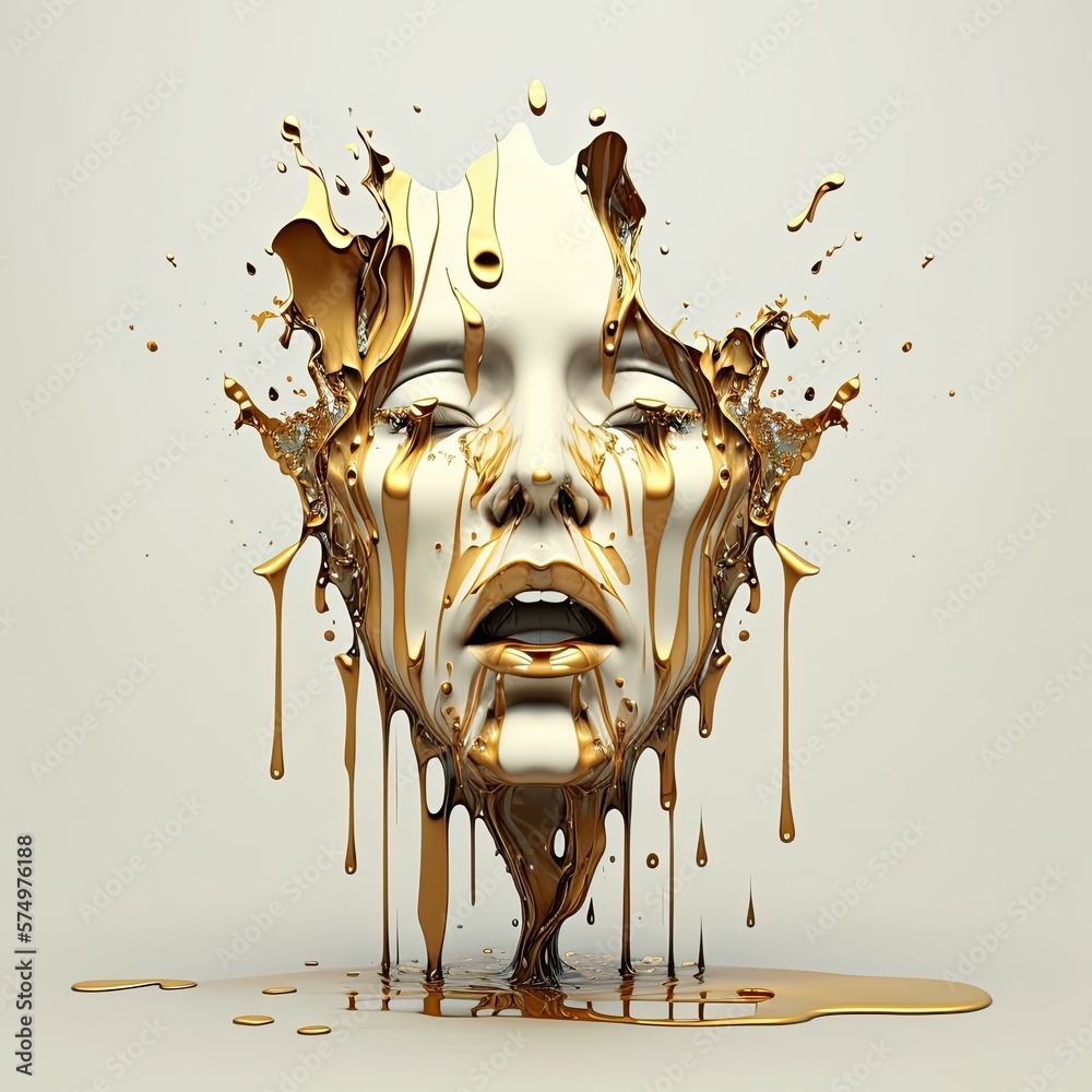 Fictional character, face dripping and melting with liquid paint ...