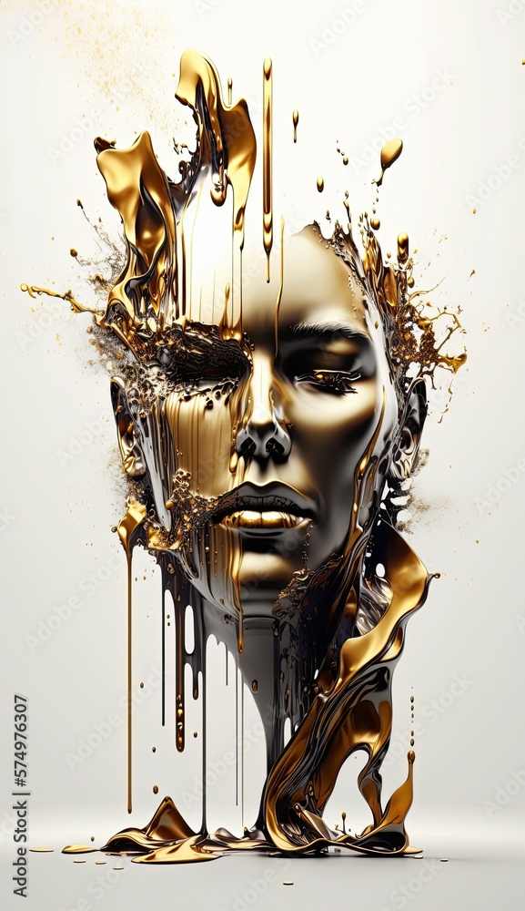 Fictional character, face dripping and melting with liquid paint ...