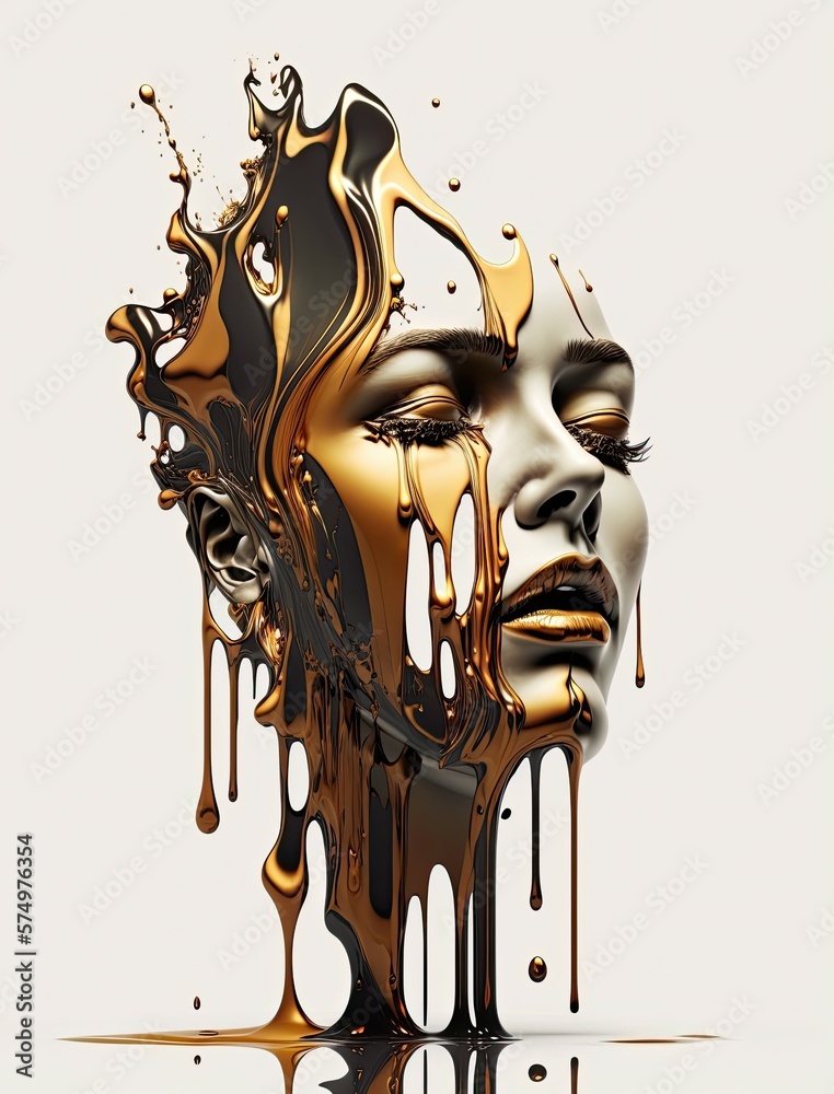 Fictional character, face dripping and melting with liquid paint ...