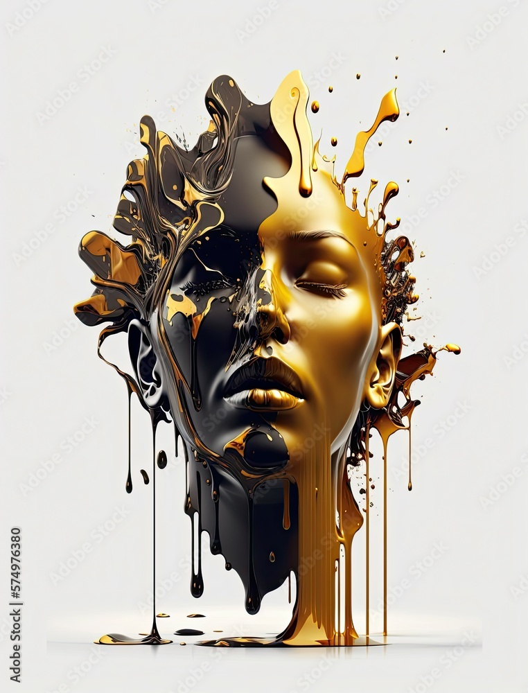 Fictional character, face dripping and melting with liquid paint ...