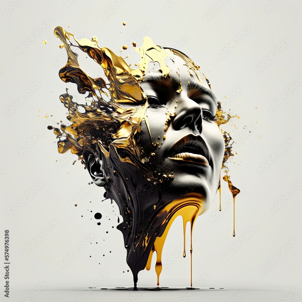 Fictional character, face dripping and melting with liquid paint ...