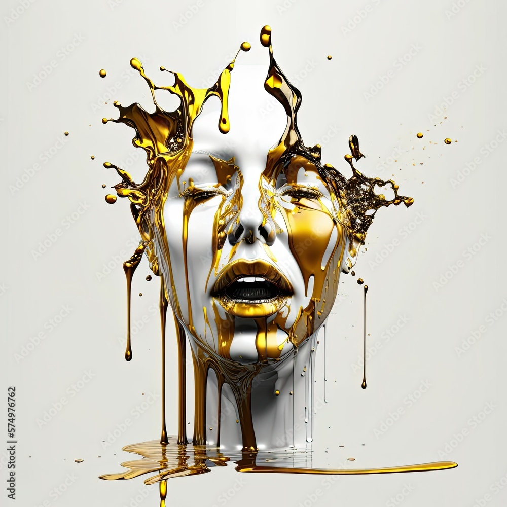 Fictional character, face dripping and melting with liquid paint ...