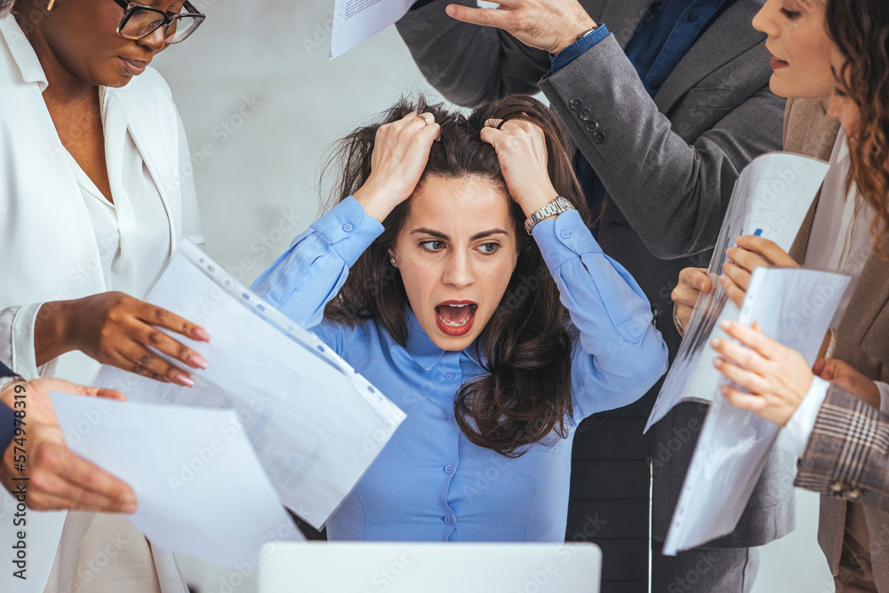 Stressed overwhelmed businesswoman feels tired at corporate meeting ...