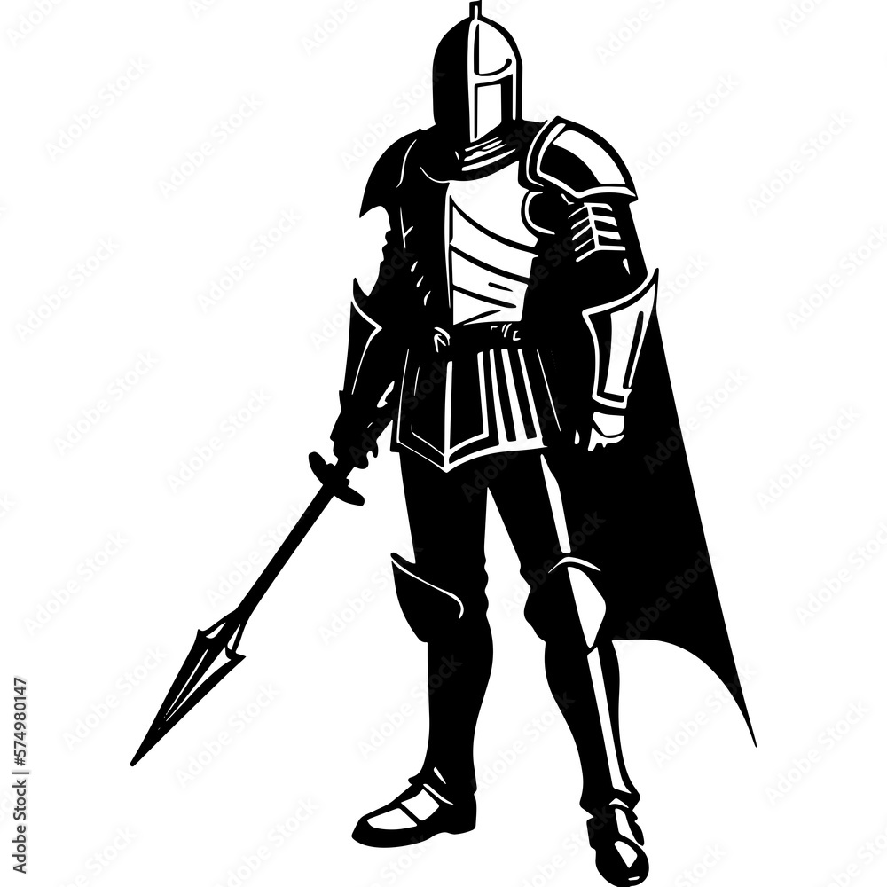 Medieval Knight: A Monochrome Illustration of a Warrior in Armor ...